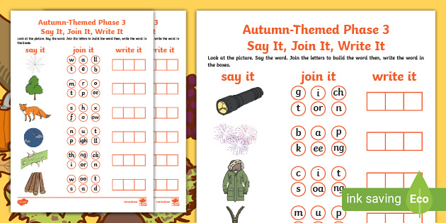 Autumn-Themed Phase 3 Say It, Join It, Write It Activity