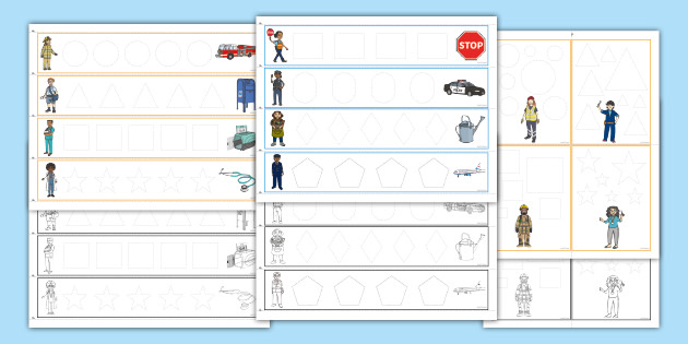 Community Helpers Fine Motor Tracing Cards: Shapes