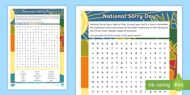 National Sorry Day Word Search (teacher made)