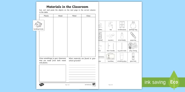 Materials in the Classroom Worksheets (teacher made)