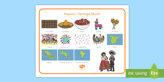 Hispanic Heritage Month Word Mat | Printable Vocabulary List