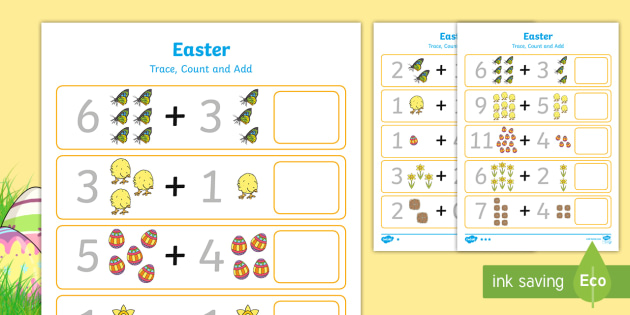 Easter Trace Count and Add Worksheet / Worksheet