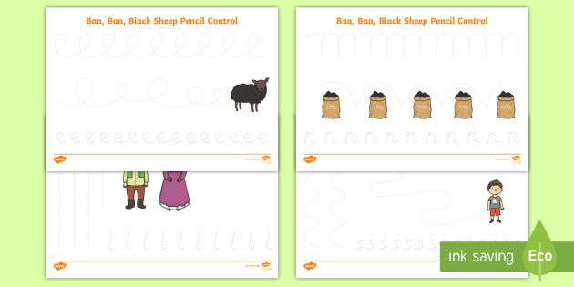 Baa, Baa, Black Sheep Pencil Control Activity Sheets