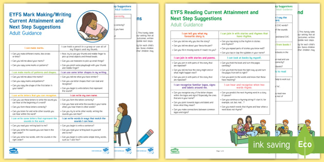 EYFS Literacy Current Attainment and Next Step Suggestions Adult ...
