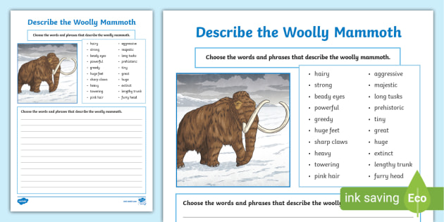 Describe the Woolly Mammoth Writing Activity Sheet