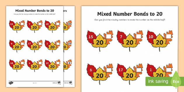 Mixed Number Bonds to 20 Worksheet / Worksheet