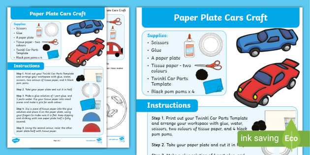 FREE! - Paper Plate Cars Craft (Hecho por educadores)
