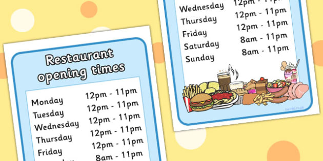 Restaurant Role Play Opening Times (teacher made)