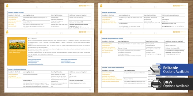 FREE! - KS3 English - Sunflower Poetry Writing Project: Unit Overview