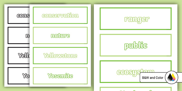 U.S. National Parks Word Cards (teacher made)U.S. National Parks Word Cards