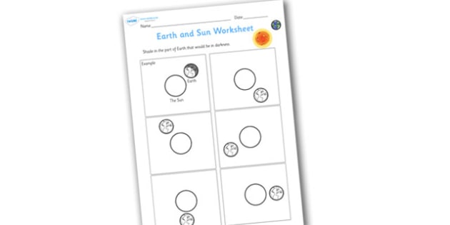 Earth and Sun Shading Worksheet - worksheets, worksheet, work sheet, sheets