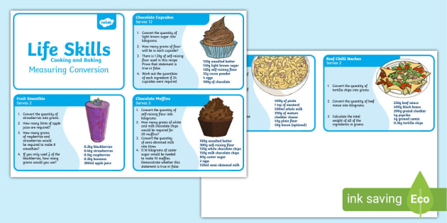 Life Skills Cooking and Baking Measuring Conversion Cards