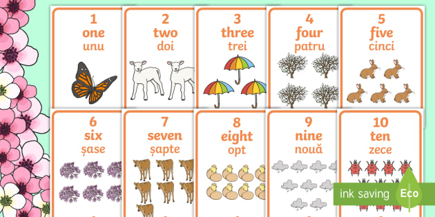 Spring Themed 1 10 Word and Number Display Posters-English-Romanian ...