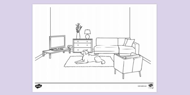 FREE! - Living Room Scene Colouring Sheet (teacher made)