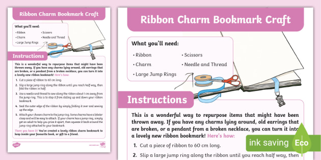 FREE! - Ribbon Bookmark Ideas- Charm Craft (teacher made)