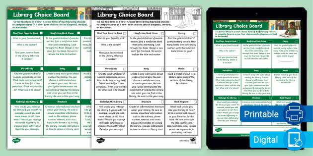 Library Choice Board (teacher made)