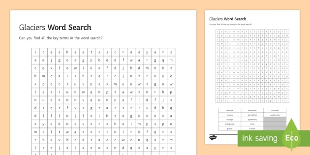 Glaciers Word Search (teacher made)