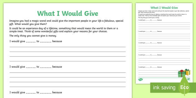 What I Would Give Worksheet (teacher made)