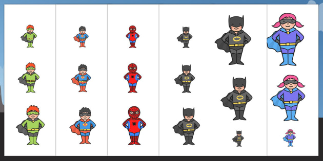 Superhero-Themed Size Ordering - superheroes, size, order, sort