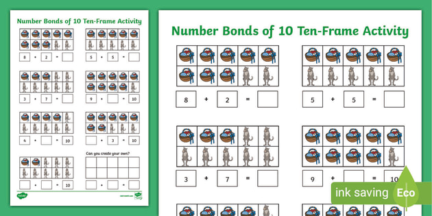 Number Bonds to 10 Little Red Riding Hood Ten-Frame Activity