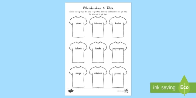 Colour the T-Shirt Worksheet / Worksheet Te Reo Maori
