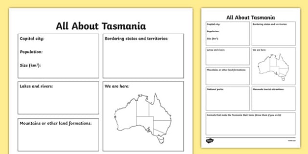 All About Tasmania Research Worksheet / Worksheet