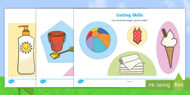 Summer-Themed Cutting Skills Worksheet / Worksheets