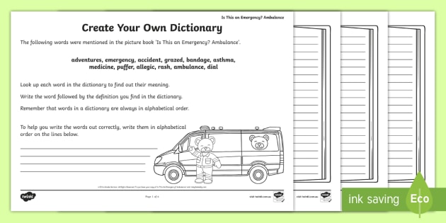 Create Your Own Dictionary Booklet