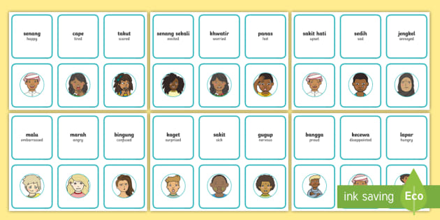 Indonesian English Feelings and Emotions Matching Cards