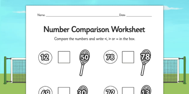Wimbledon Themed Number Comparison Worksheet - tennis, sports