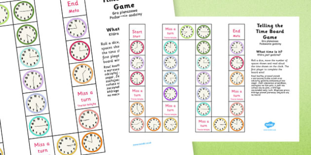 Telling the Time Board Game KS1 O'clock, Half Past, Quarter To and Past