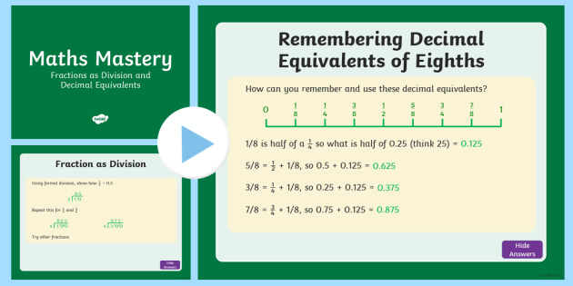 Year 6 Maths Mastery Fractions as Division and Decimal Equivalents ...