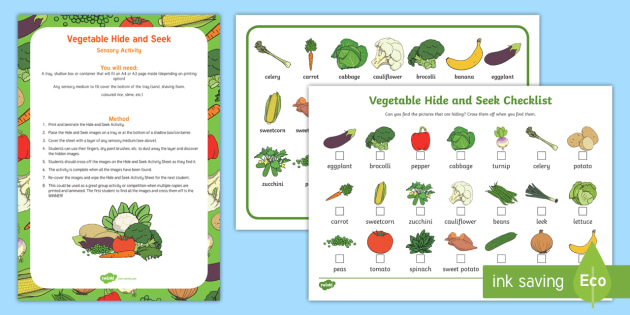 Vegetables 'Hide and Seek' Sensory Activity (teacher made)