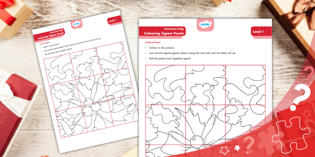 Christmas Holly Colouring Jigsaw Puzzle - L1 - Twinkl