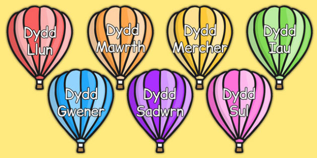 Welsh Days of the Week Posters - Hot Air Balloons | Twinkl