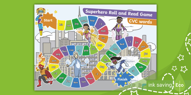Superhero Roll and Read Game - CVC Words (Teacher-Made)