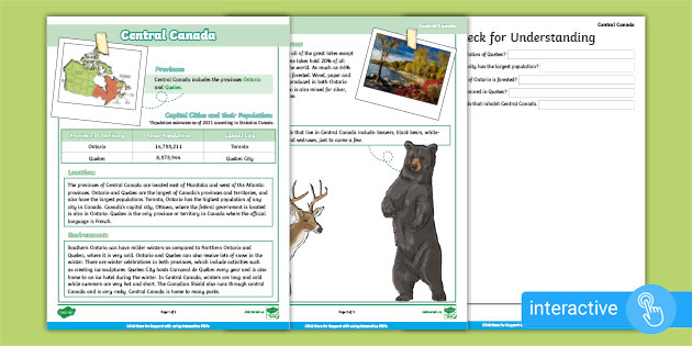 Central Canada Reading Comprehension - Interactive Resource