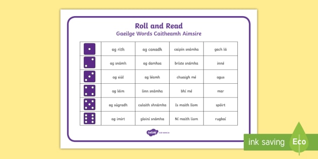 Roll and Read Caitheamh Aimsire Words Game Gaeilge