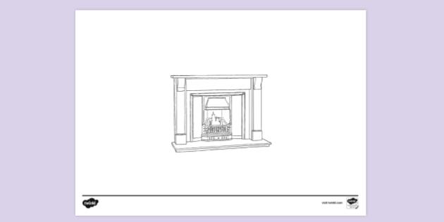 Fireplace 4 | KS1 Colouring Sheets | Twinkl Resources