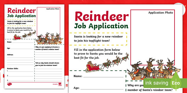 Reindeer Job Application Activity Sheet (teacher made)