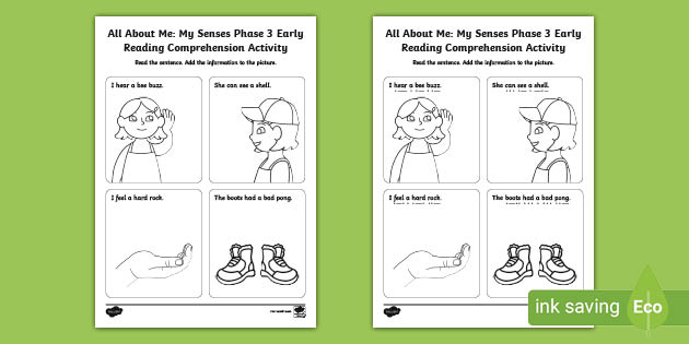 Phase 3 My Senses Kindergarten Reading Comprehension Activity