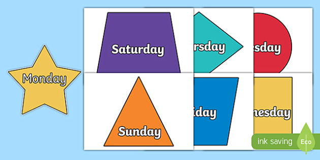 FREE! - Days of the Week on 2D Shapes (teacher made)