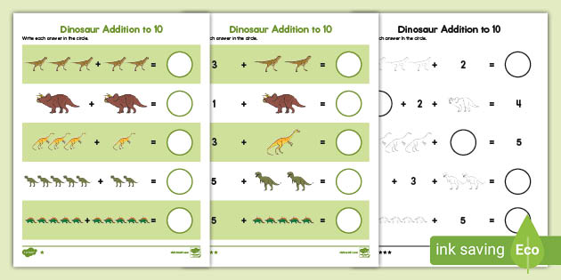 FREE Dinosaur Addition to 10 Activity (teacher made)