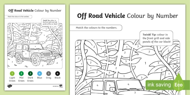 FREE! - Off Road Vehicle Colour by Number (teacher made)
