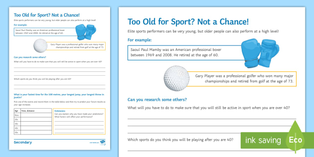PE Cover Lesson - Too Old for Sport? Worksheet / Worksheet