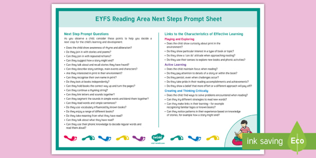 EYFS Reading Area Reception FS2 Next Steps Prompt Poster