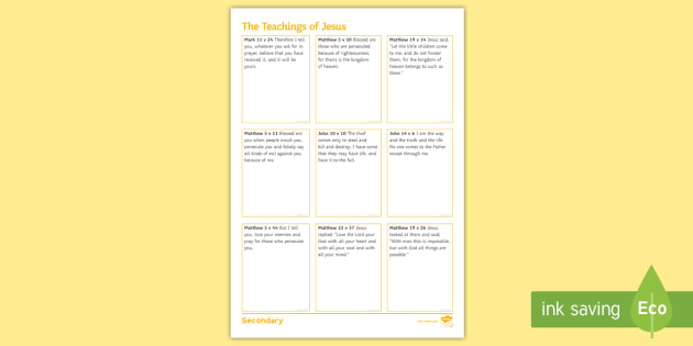 The Teachings of Jesus Card Sort Worksheet / Worksheet - Secondary - RE