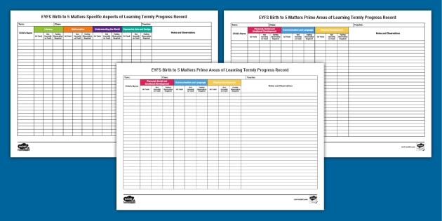 EYFS Birth to 5 Matters Prime and Specific Areas Record