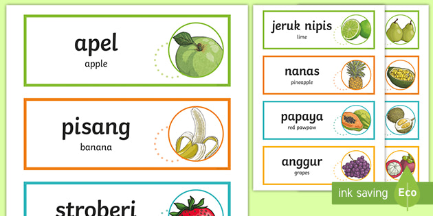 Indonesian English Fruit Word Cards (teacher made)
