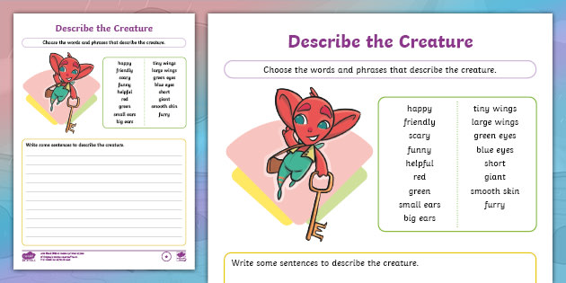 Describe the Creature Writing Worksheet (teacher made)